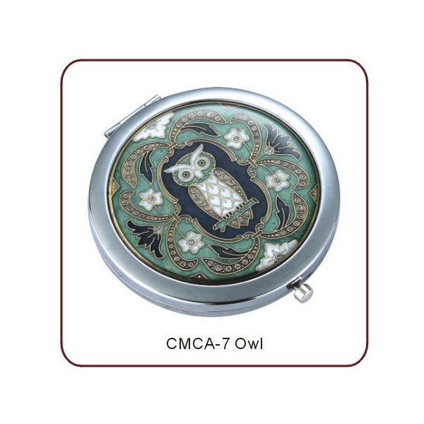 Compact Mirror - Champlevé - Owl (Blue/Green)